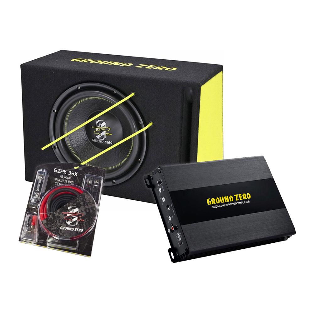 Ground Zero SPL basspakke 12" sub i kasse, forsterker, kabelsett ...