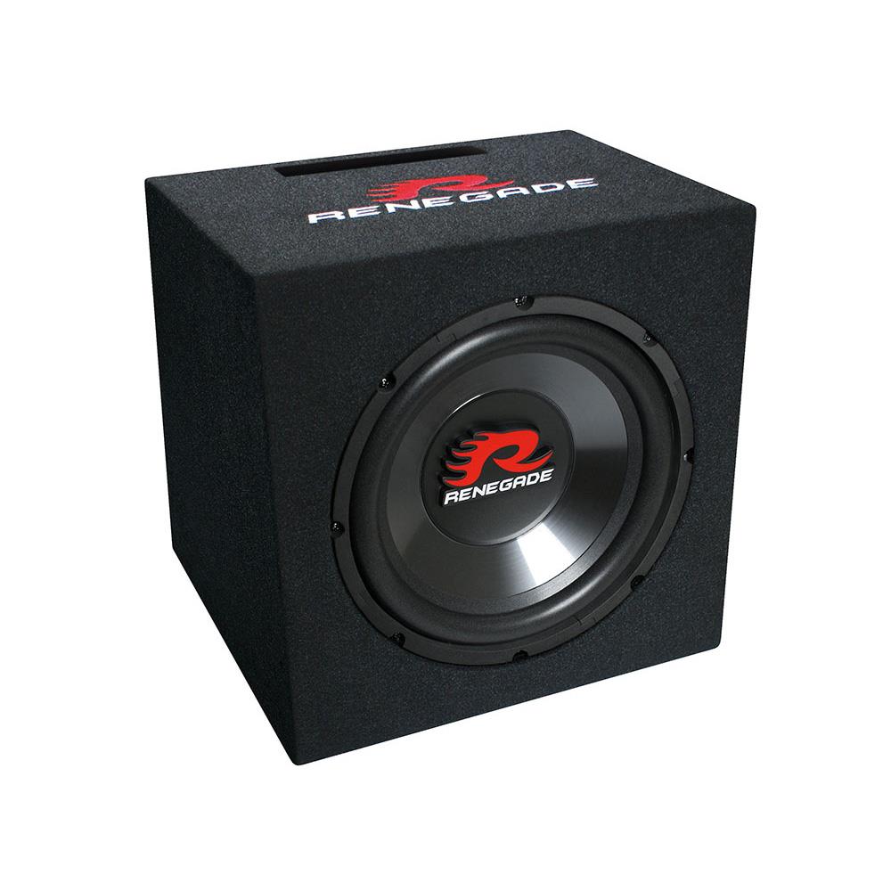 Renegade RXV1000 basskasse 10" i kasse, 250W RMS, 4 Ohm - Bilradiospesialisten AS